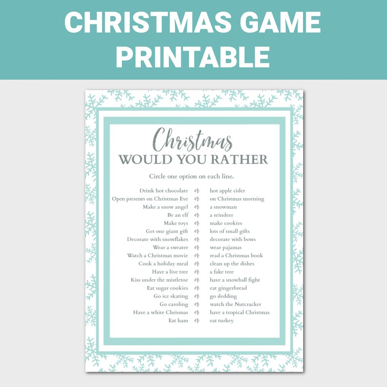 Christmas Would You Rather Game, Kids Christmas Game, Printable ...