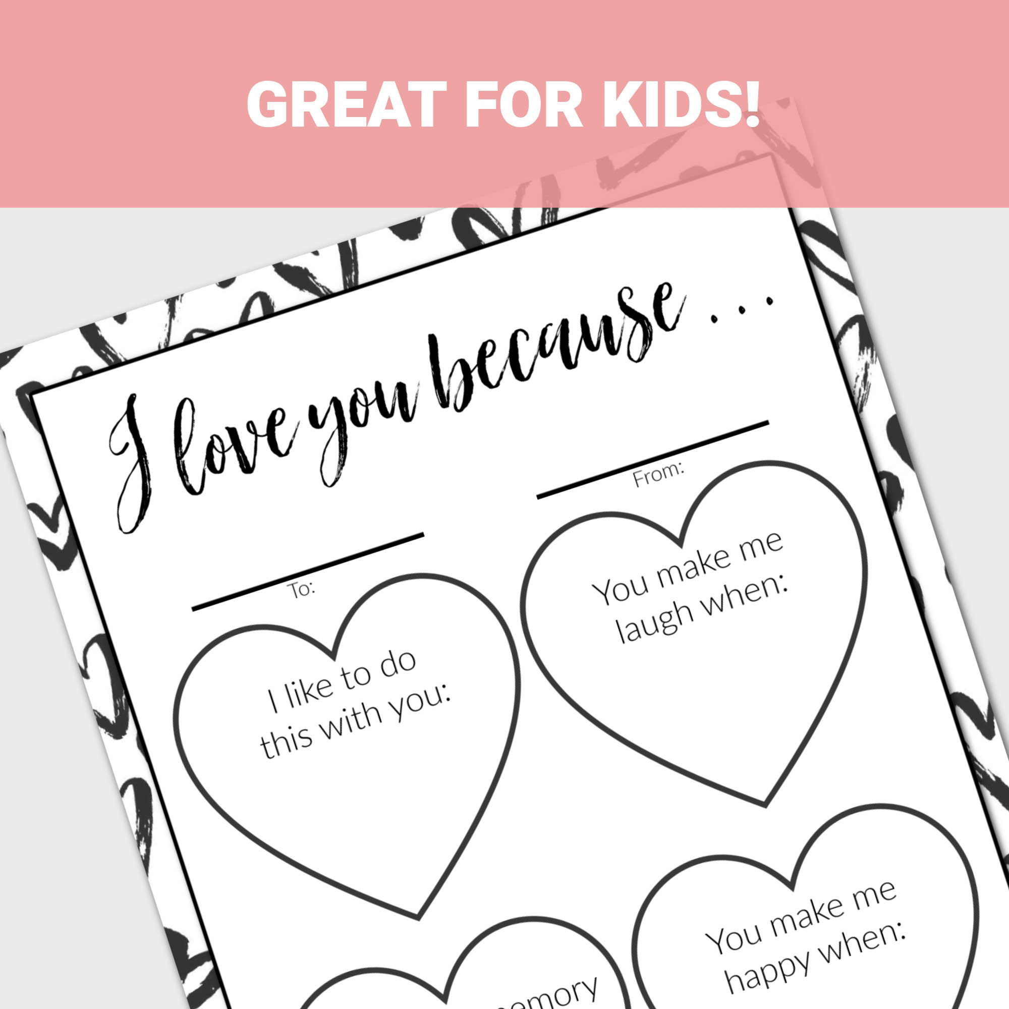 I Love You Because Printable, Appreciation Printable, Kids Love Print ...