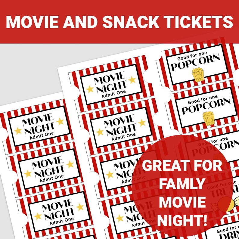 Printable Movie Night Admission Tickets Movie Night Party | Etsy