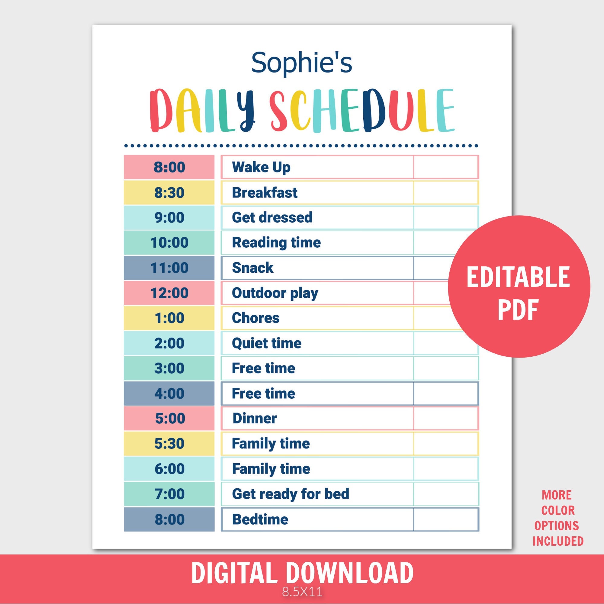 Daily Schedule Template Editable PDF Chore Chart UK 