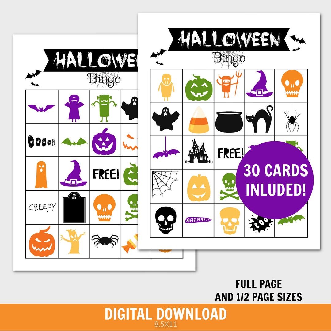 Halloween Bingo Cards, Printable PDF, 30 Cards, Halloween Games, Class ...