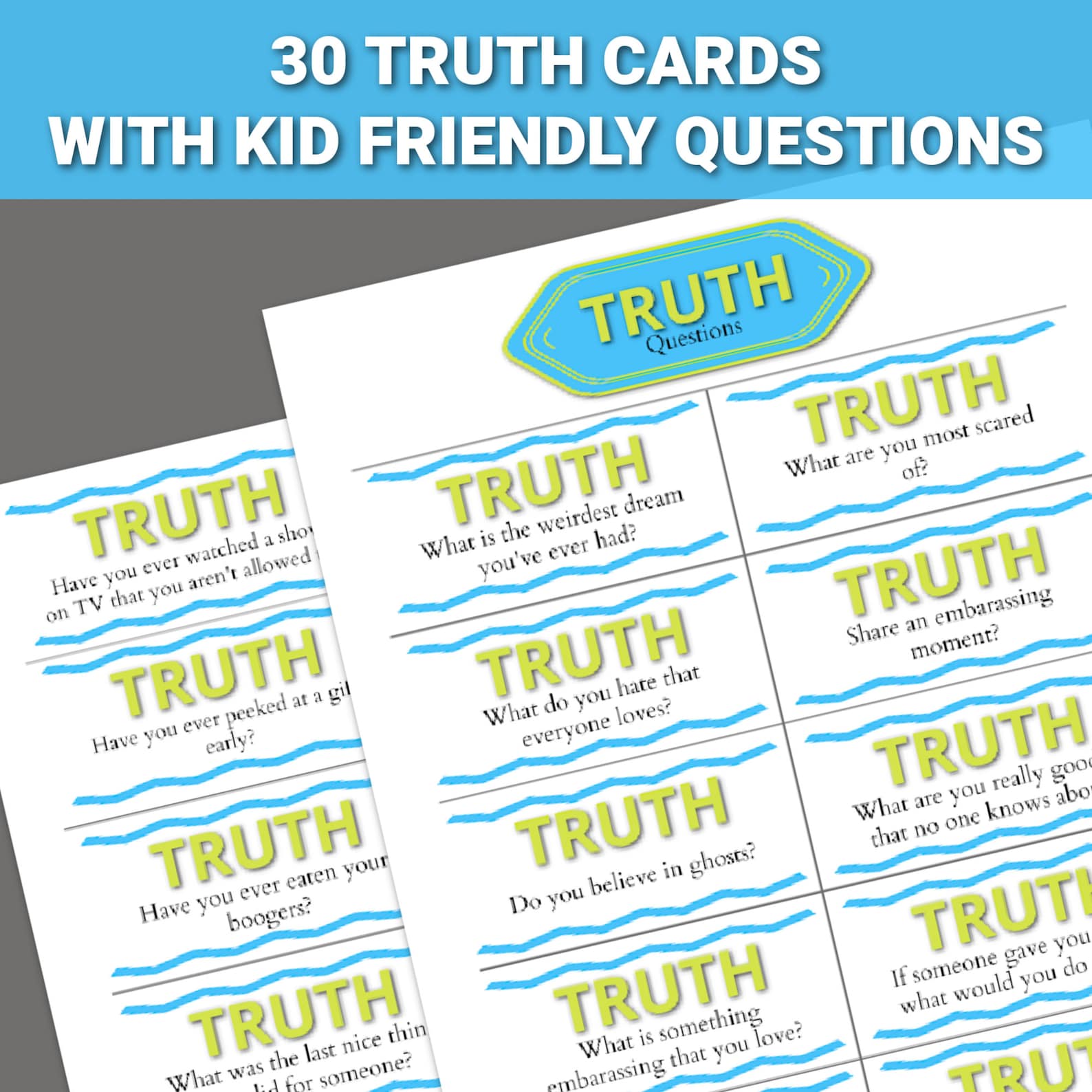 Truth or Dare for Kids, Printable Truth or Dare Game, Family Games ...