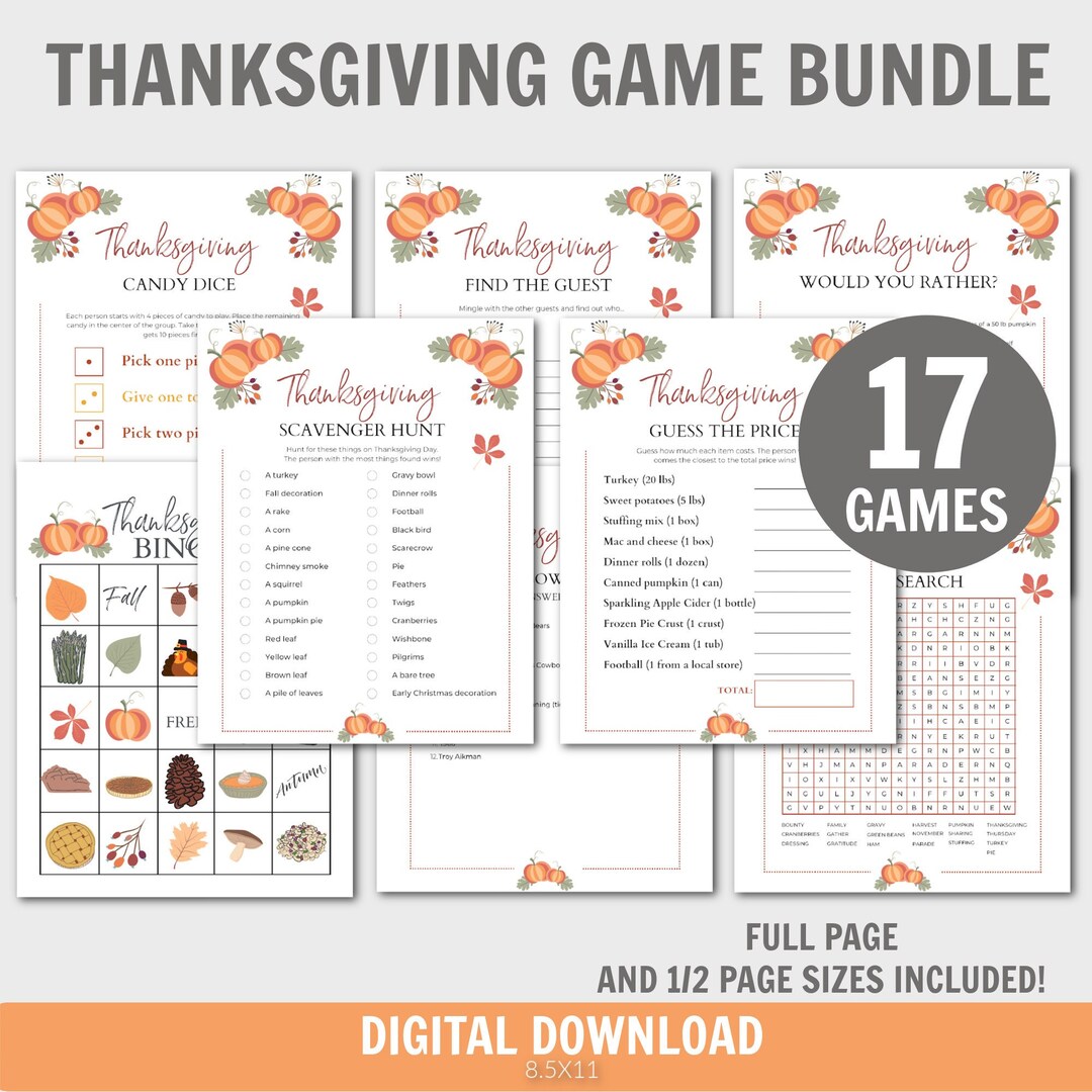 17 Thanksgiving Games Bundle, Thanksgiving Family Games, Friendsgiving ...