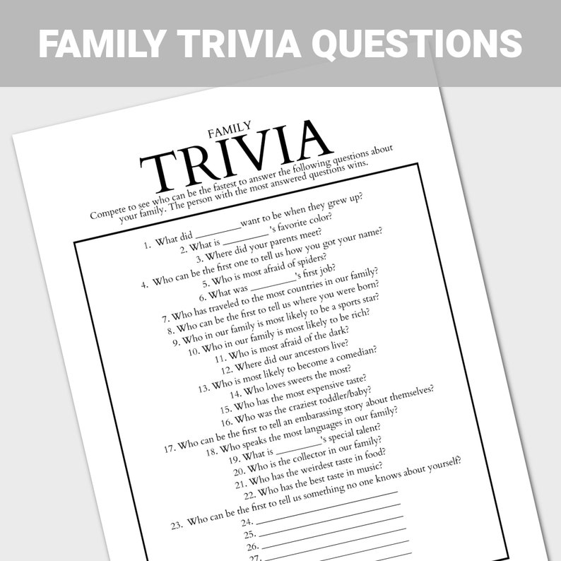 Family Reunion Trivia Game, Family Game Night, Editable Family Reunion ...