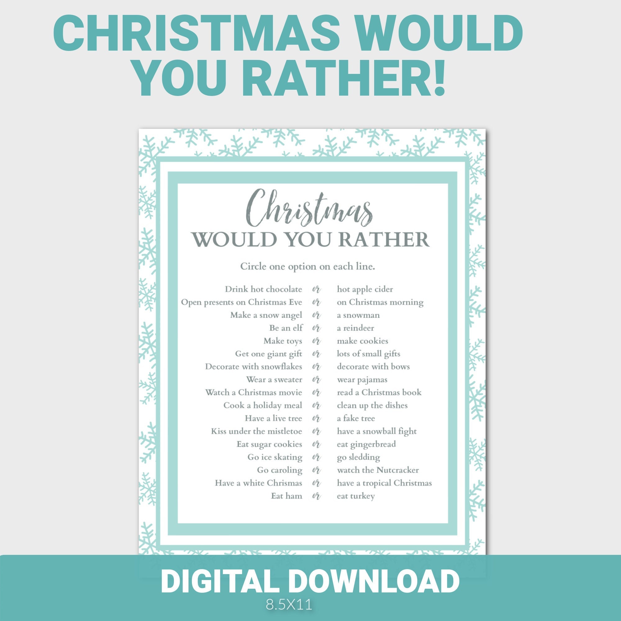 Christmas Would You Rather Game, Kids Christmas Game, Printable ...