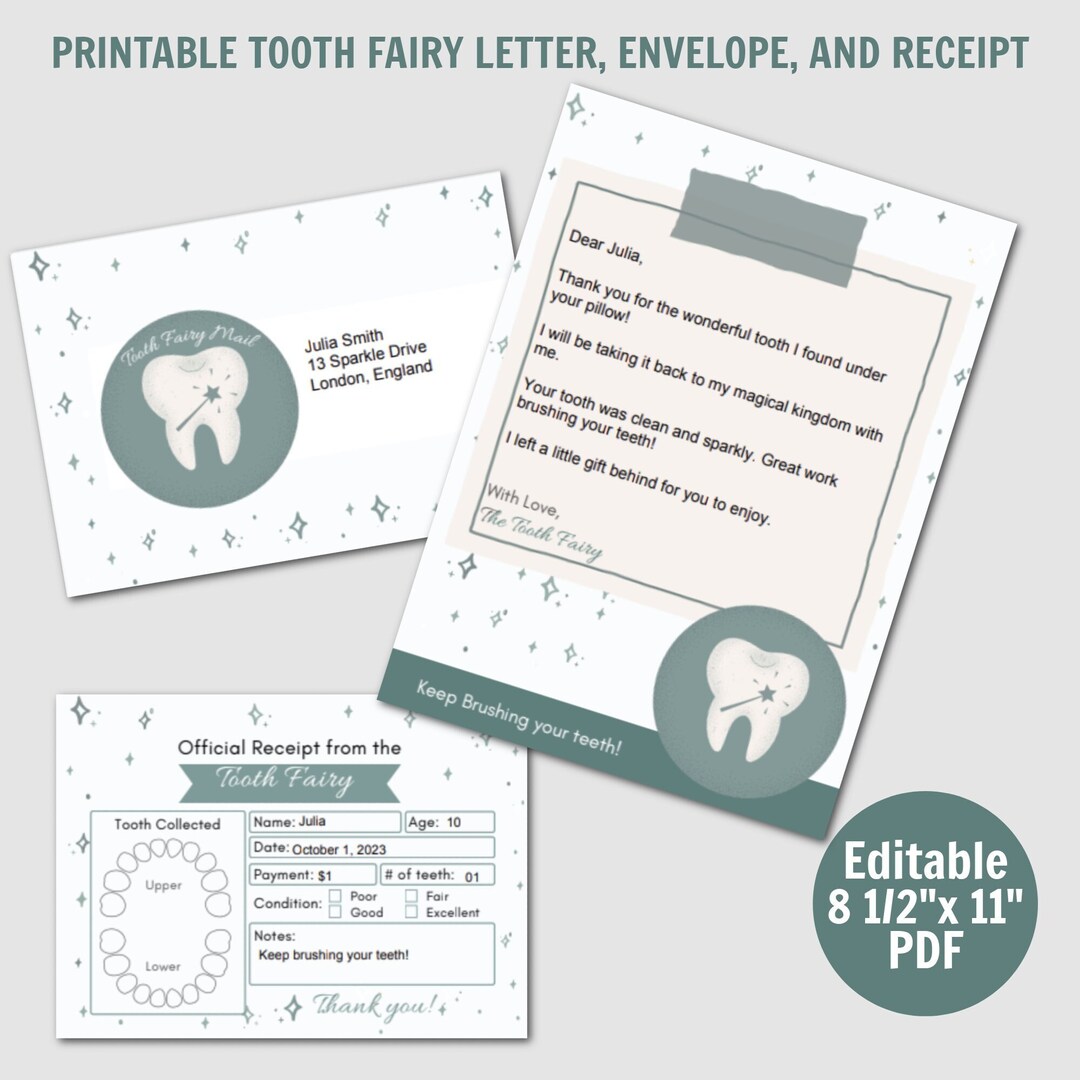 Printable Mini Tooth Fairy Editable PDF, Envelope, Receipt, and Fairy ...