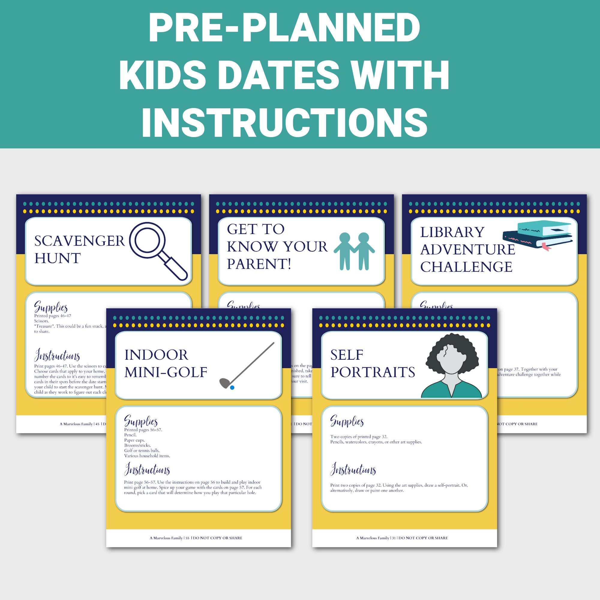 Kids Date Night Cards and Activity Planner, Kids Activity Planner, Date ...