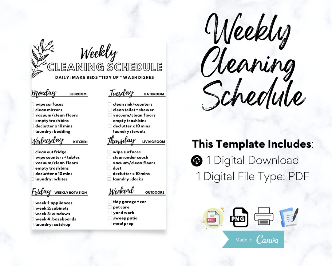 Minimalist Cleaning Checklist Printable , Weekly Cleaning Schedule ...