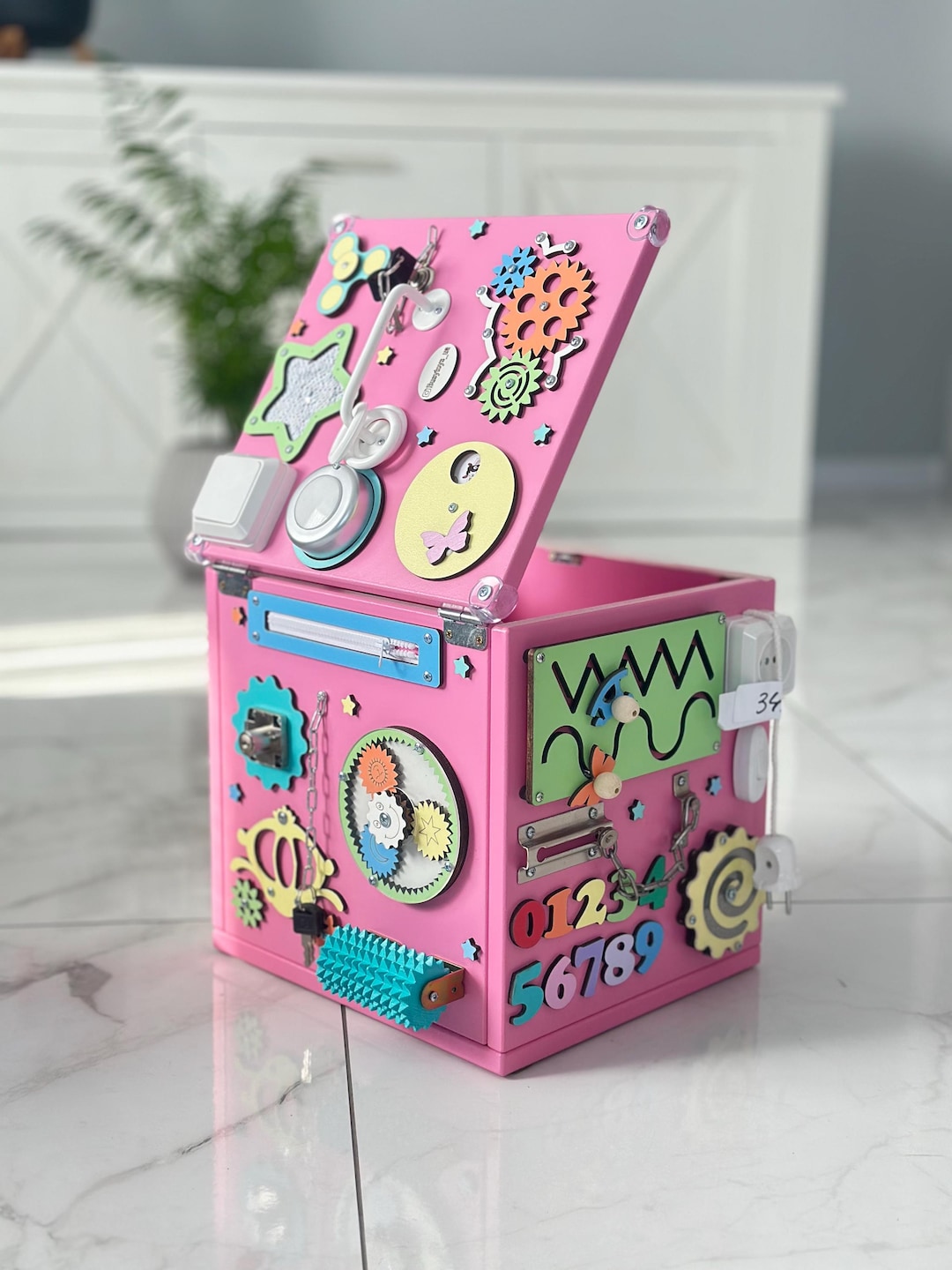 Wooden Busy Box for Babies, Educational Fidget Toys, Motor Skills Toy ...
