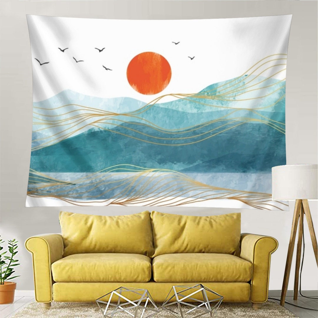 Mountain and Sun Tapestry, Forest Tree Tapestry Sunset Tapestry Nature ...