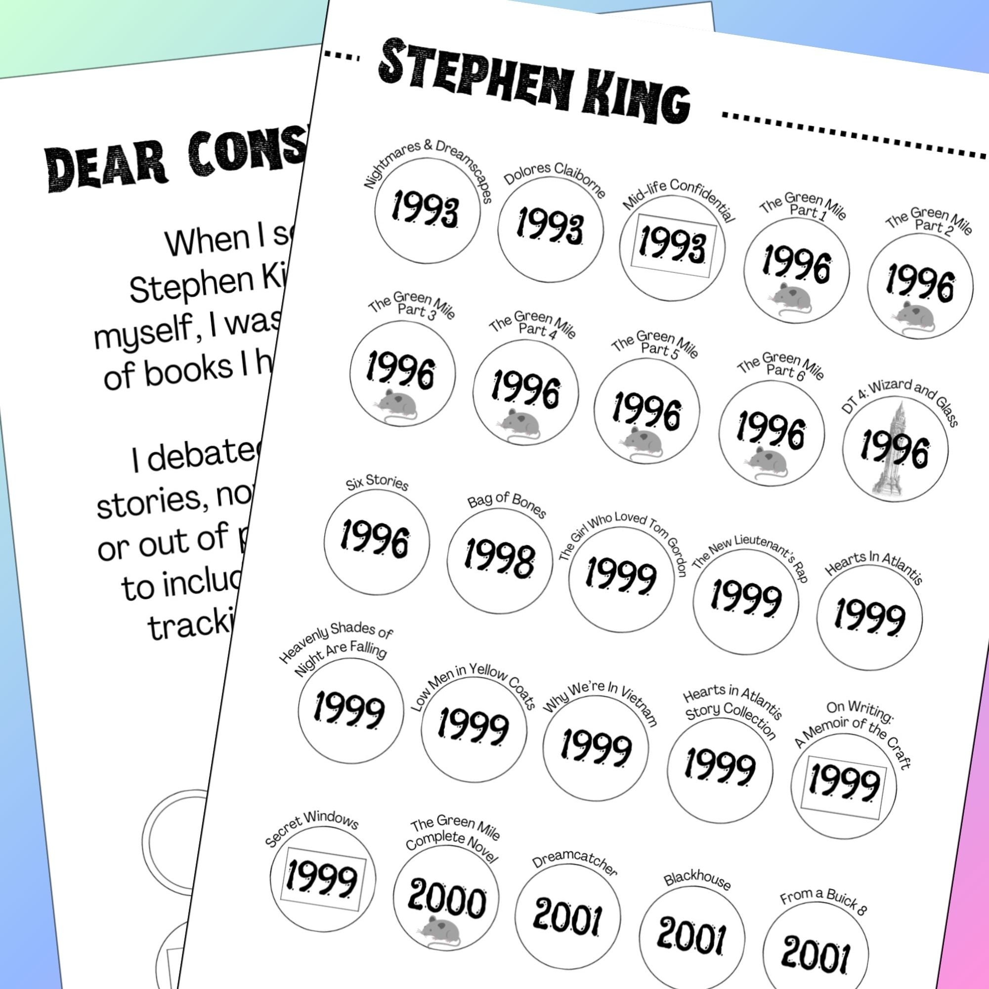 Reading Journal, Checklist, Stephen King, Horror, Insert, Printable, A5 ...