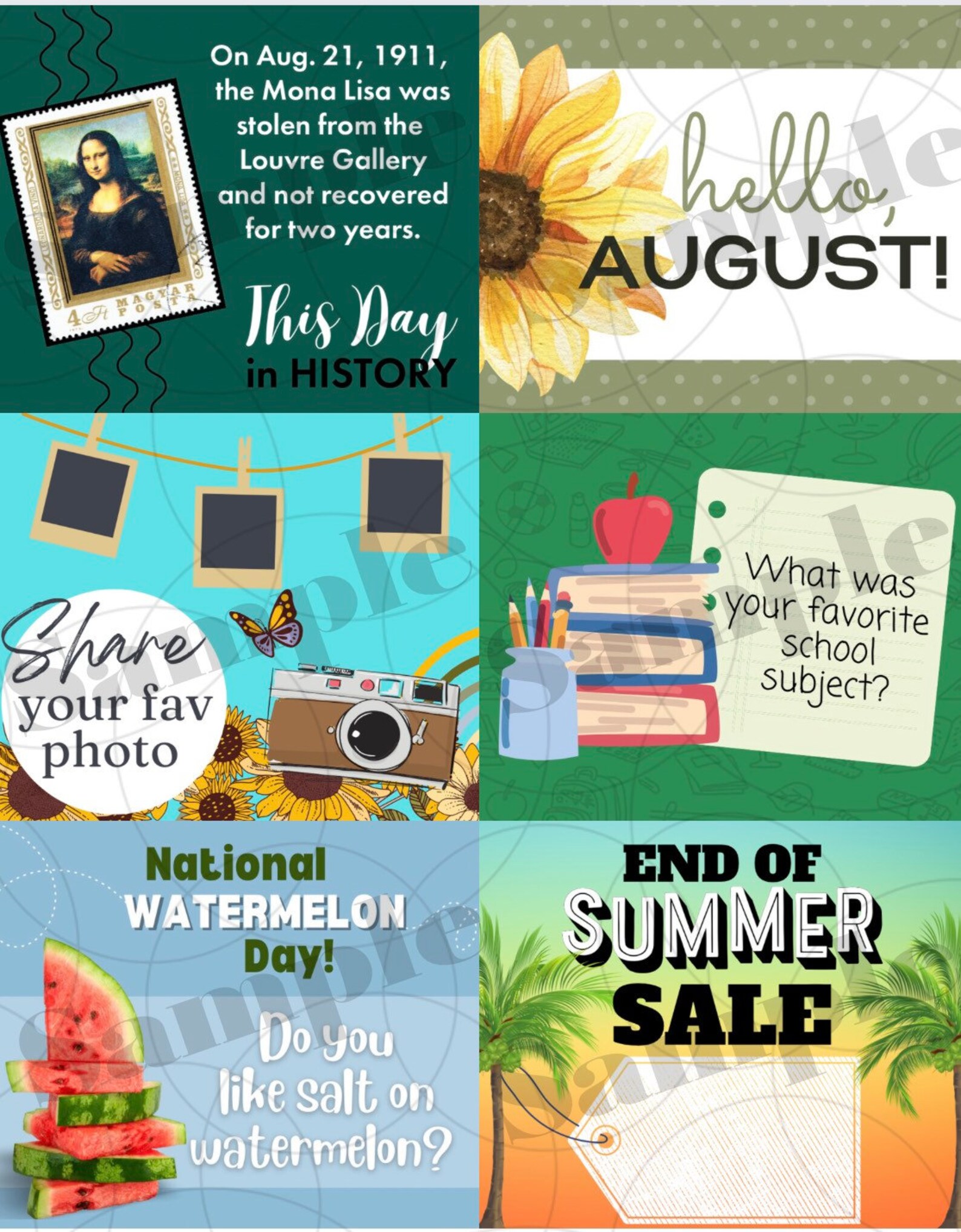 36 August Social Media Engagement Interactive Graphics VOL1 - Etsy