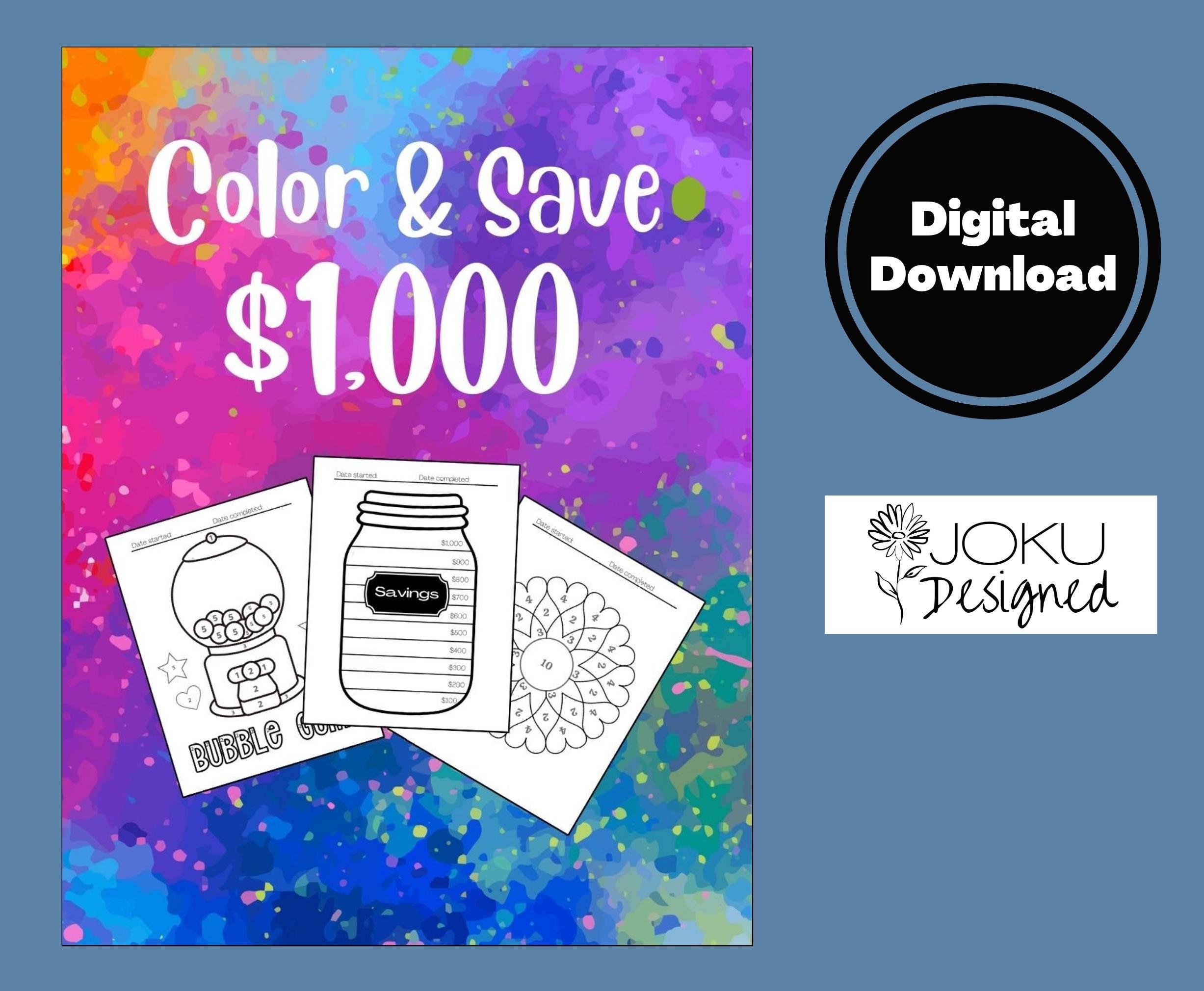 Color & Save 1,000 Money Saving Challenge Tracker Instant Download ...