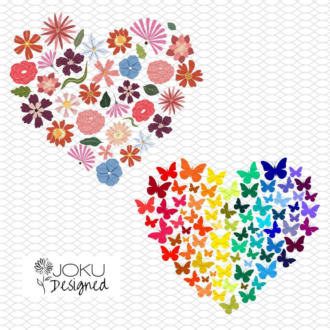 Collage Heart Print Files,rainbow, Butterflies, Wildflowers, Flowers ...