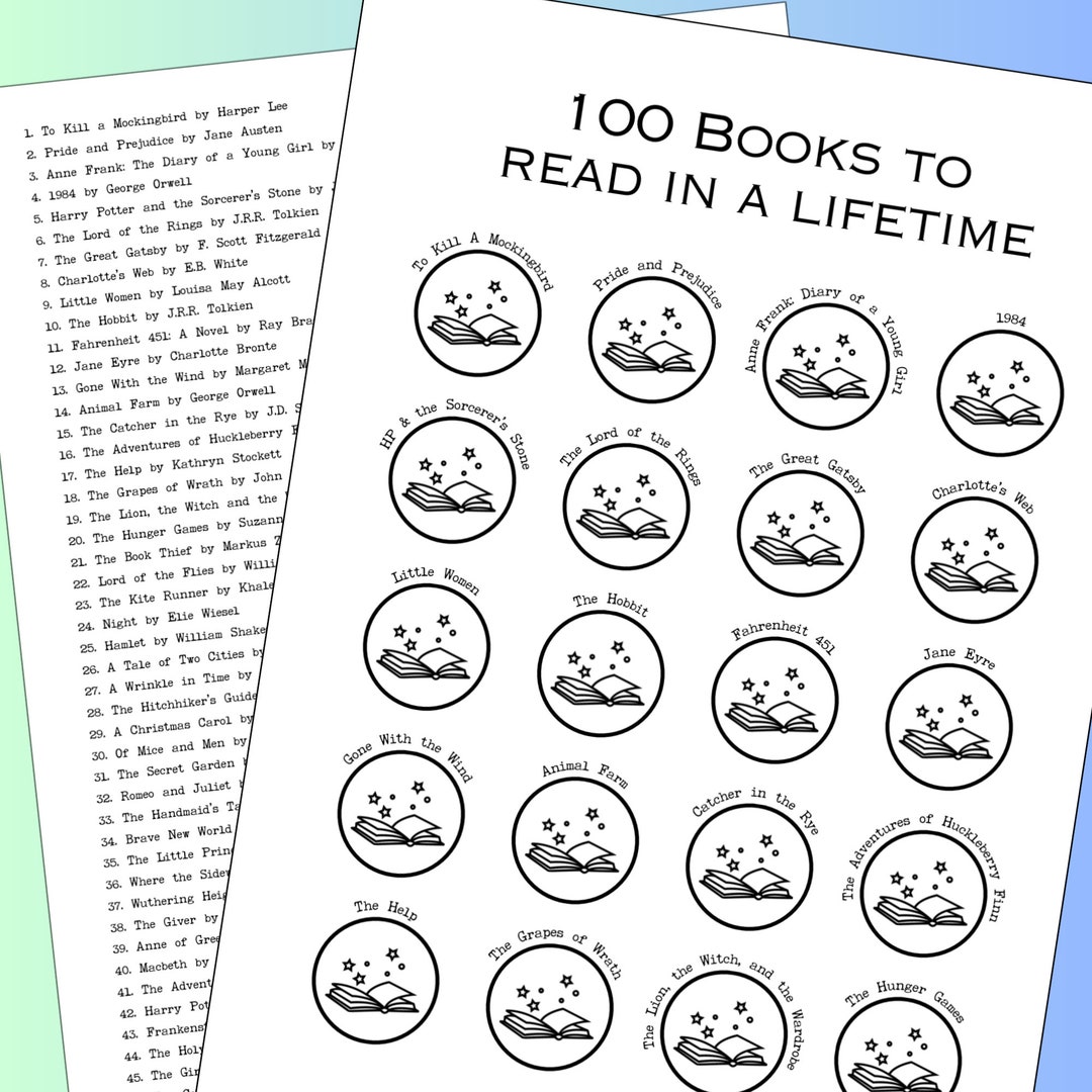 Reading Journal, Checklist, 100 Books, Lifetime Goal, Insert, Printable ...