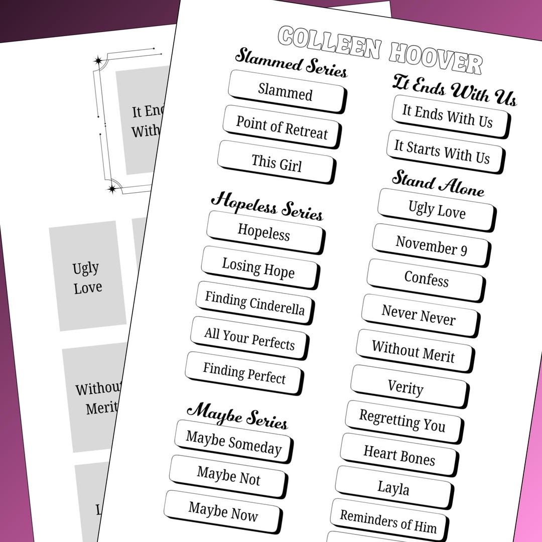 Reading Journal, Checklist, Colleen Hoover, Insert, Printable, A5 ...