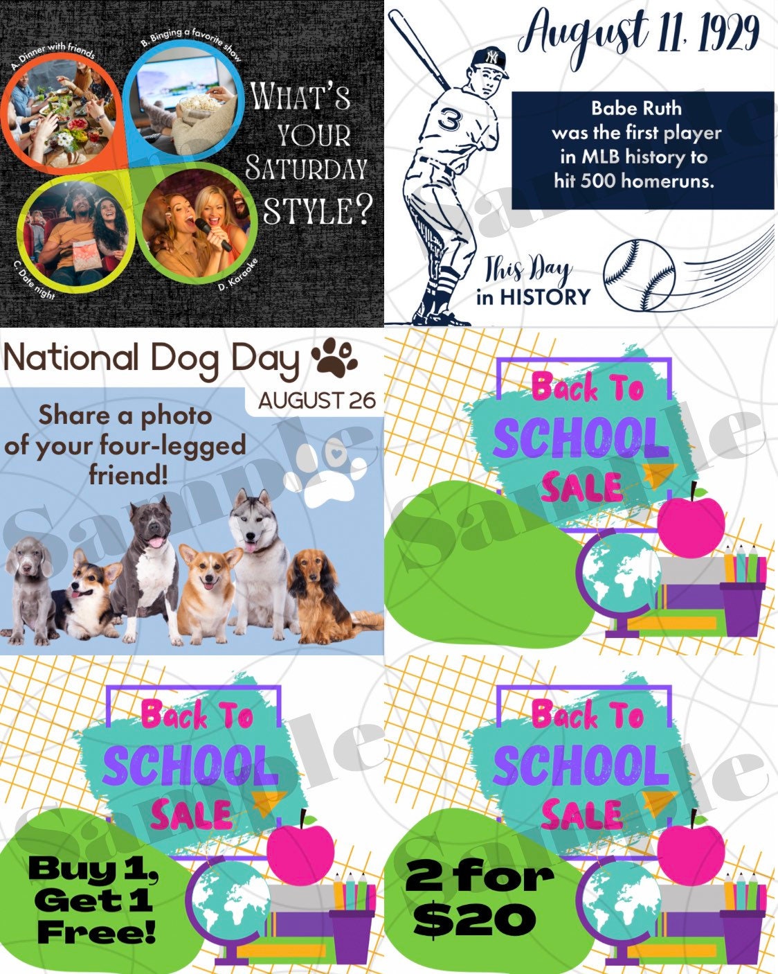 36 August Social Media Engagement Interactive Graphics VOL1 - Etsy