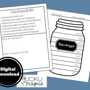 Color & Save 1,000 Money Saving Challenge Tracker Instant Download ...