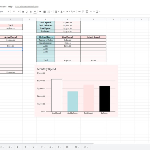 Excel Cute Budget Template - Etsy
