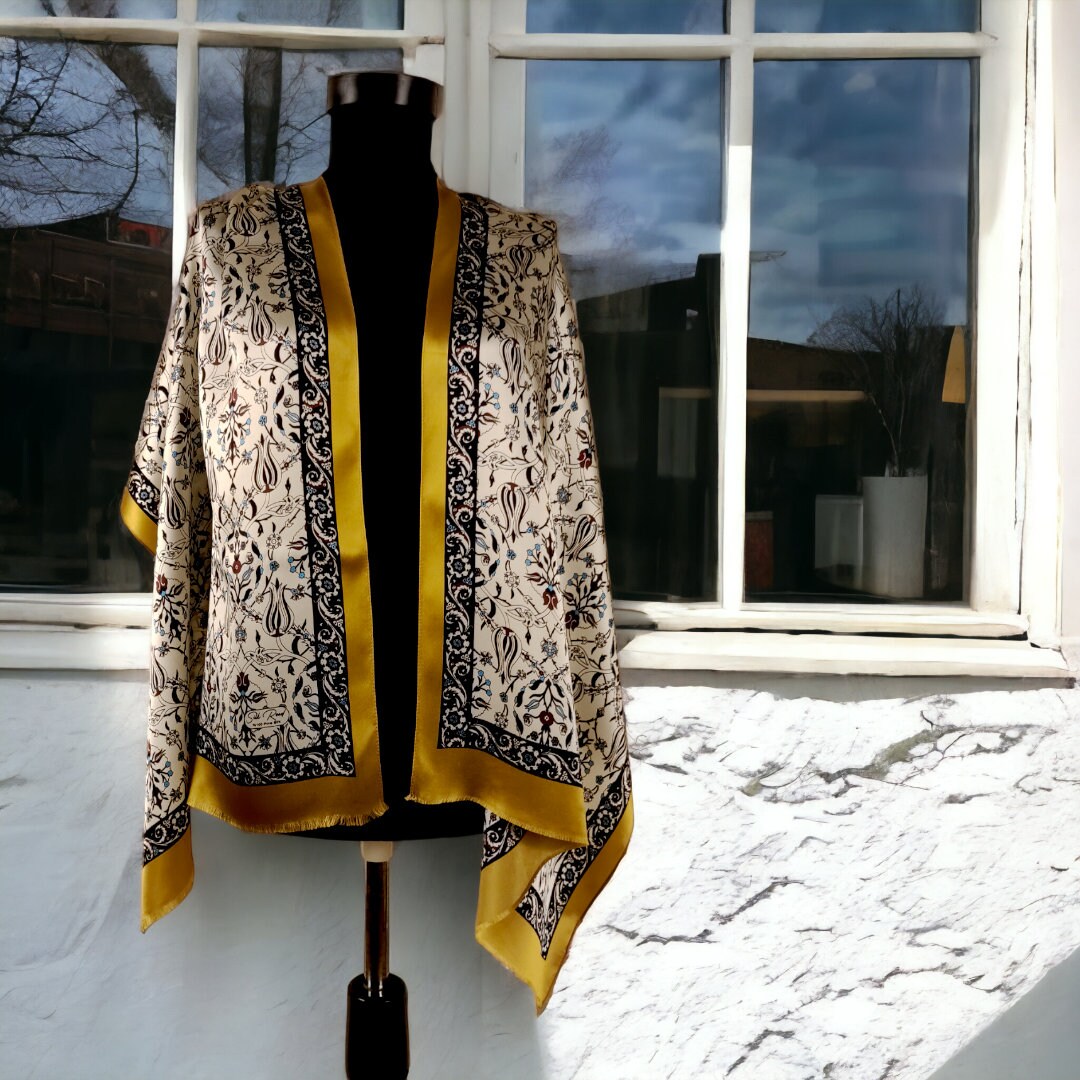 Silk Shawl, Traditional Tulip Design Scarf, Wonderful for Birthday and ...