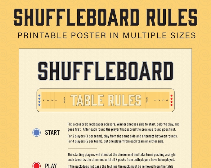 Printable Shuffleboard Table Rules Ready to Hang, Frame, Etc Print ...