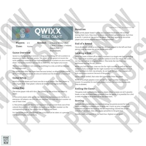 Printable QUIXX Dice Game Rules & Scoresheet - Instant Download Files ...
