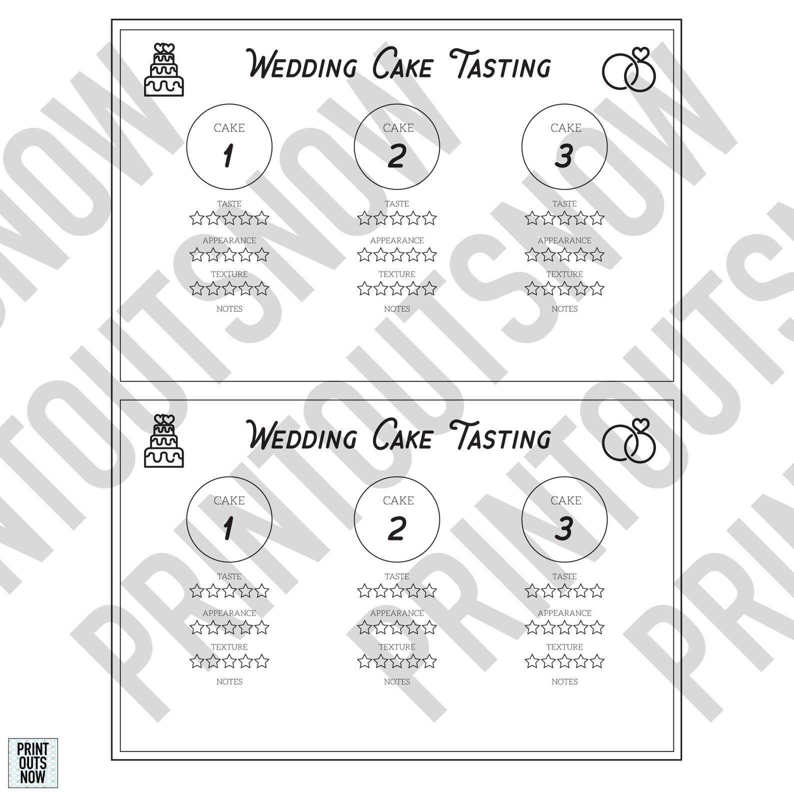 Wedding Cake Tasting Score Card Print Out - Instant Download - for ...