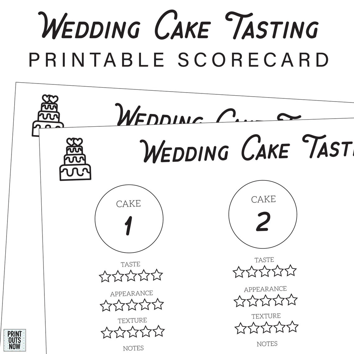 Wedding Cake Tasting Score Card Print Out Instant Download for Dessert ...