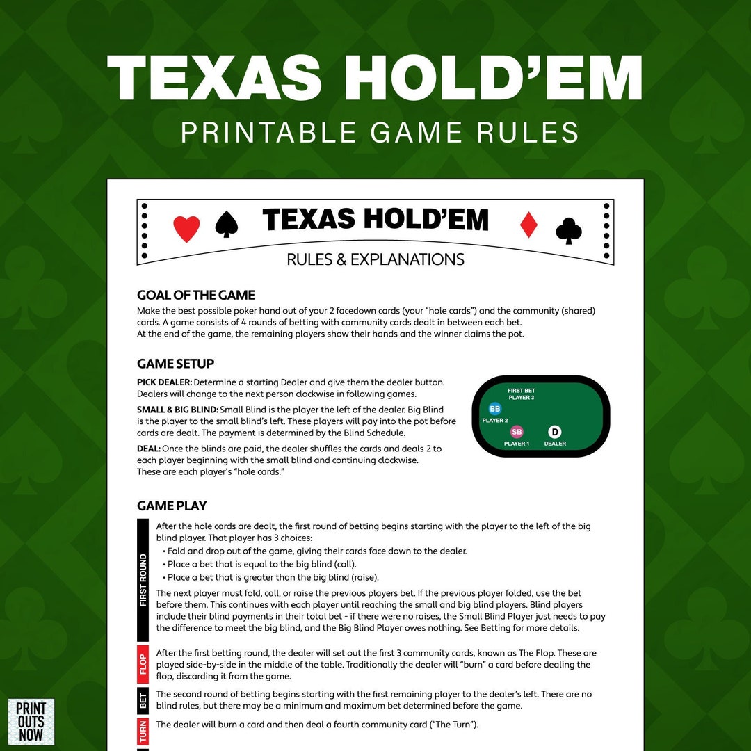 Printable Texas Hold'em Poker Rules - Easy Instructions for All Player ... Printable Texas Hold'em Poker Rules - Easy Instructions for All Player ...