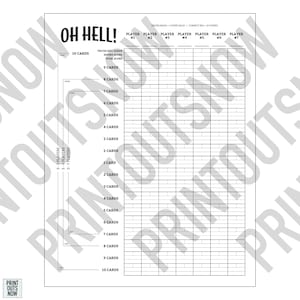 Printable Oh Hell! Games Rules & Score Sheet - Elevator, Bust, up and ...