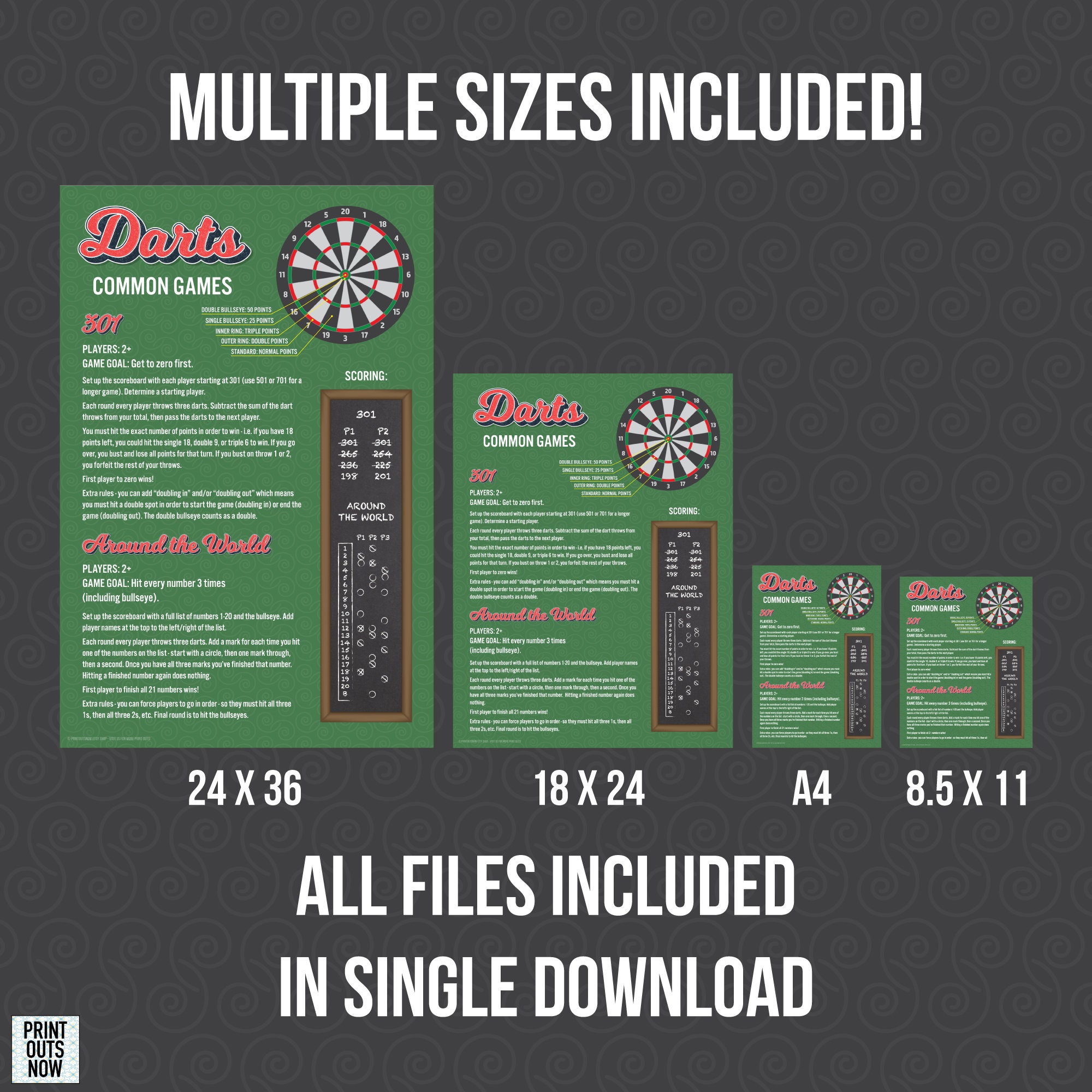 Printable Darts Common Game Rules - Ready to Hang, Frame, Etc! - Print ...