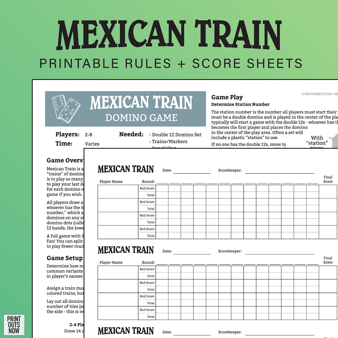 MEXICAN TRAIN Printable Rules & Scoresheets - Print as Many as You Need ...