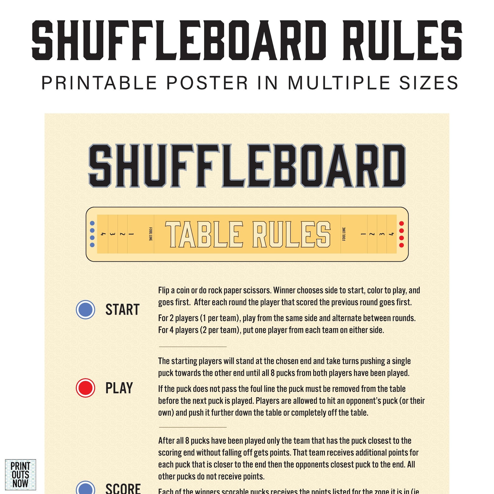 Printable Shuffleboard Table Rules Ready to Hang Frame - Etsy