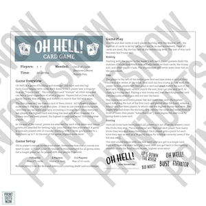 Printable Oh Hell! Games Rules & Score Sheet - Elevator, Bust, up and ...