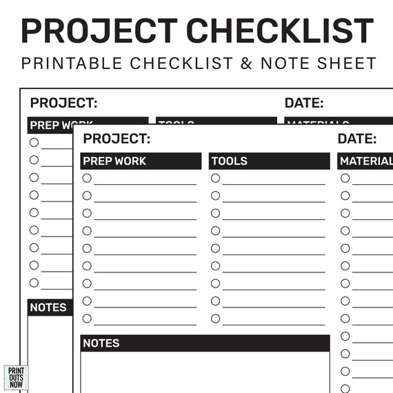 Project Checklist & Notepad Print Out Sheet for DIY Home - Etsy