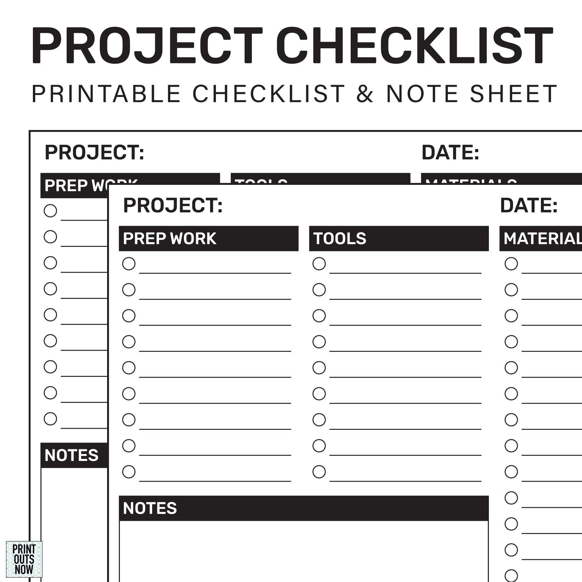 Project Checklist & Notepad Print Out Sheet for DIY Home Projects, Building, Crafts, and More - Etsy