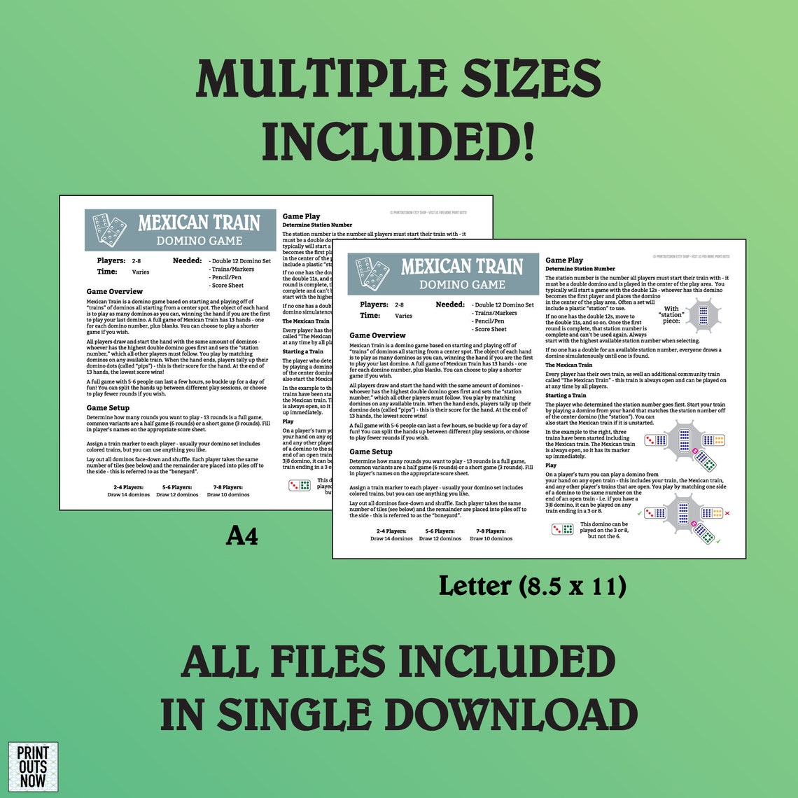 MEXICAN TRAIN Printable Rules & Scoresheets - Print as Many as You Need ...