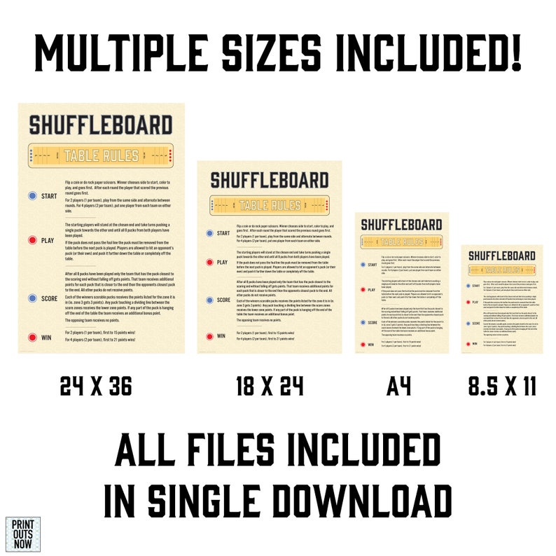 Printable Shuffleboard Table Rules Ready to Hang Frame - Etsy