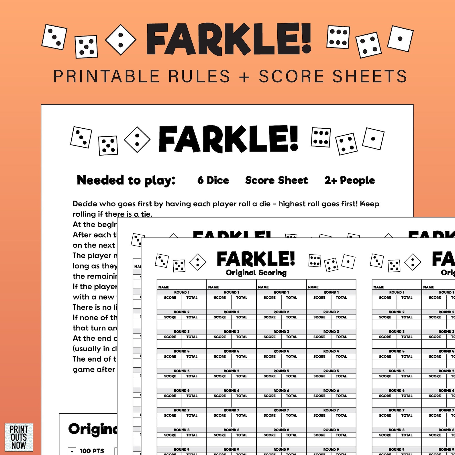 FARKLE Printable Rules & Scoresheets Print as Many as You Need Easy ...