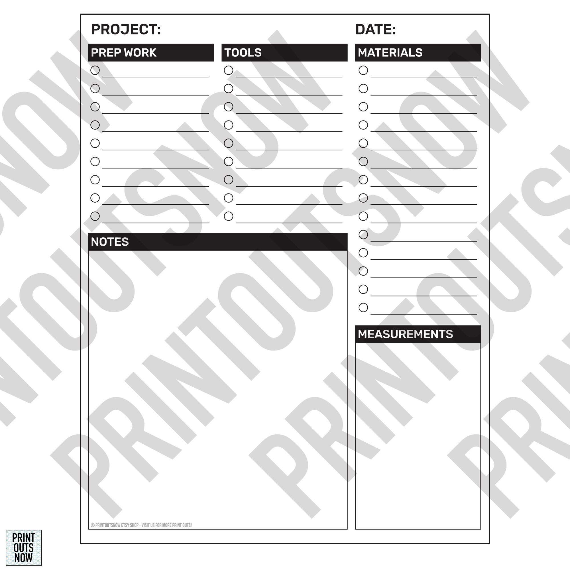 Project Checklist & Notepad Print Out Sheet - for DIY Home Projects ...