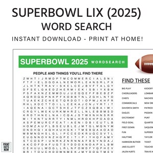 Printable Superbowl 2025 Word Search - Answer Key Included - Letter and ...