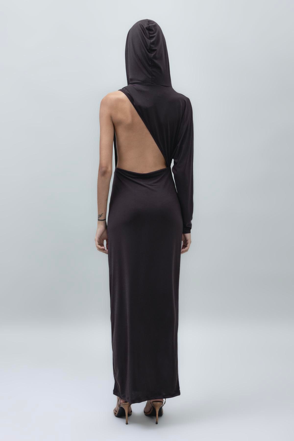 Hooded One Shoulder Dress, Maxi Rave Dress, Futuristic Festival Dress ...