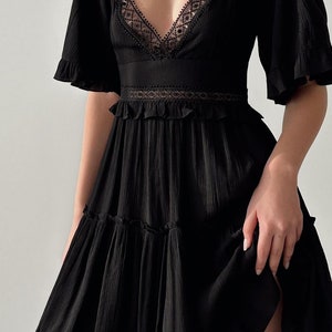 V-neck Ruffle Mini Dress, Short Sleeve White Summer Gown, Bohemian ...