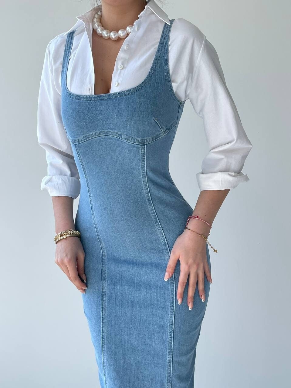 Long Denim Dress With Straps Retro Denim Dress Blue Jean Dress Y2k ...