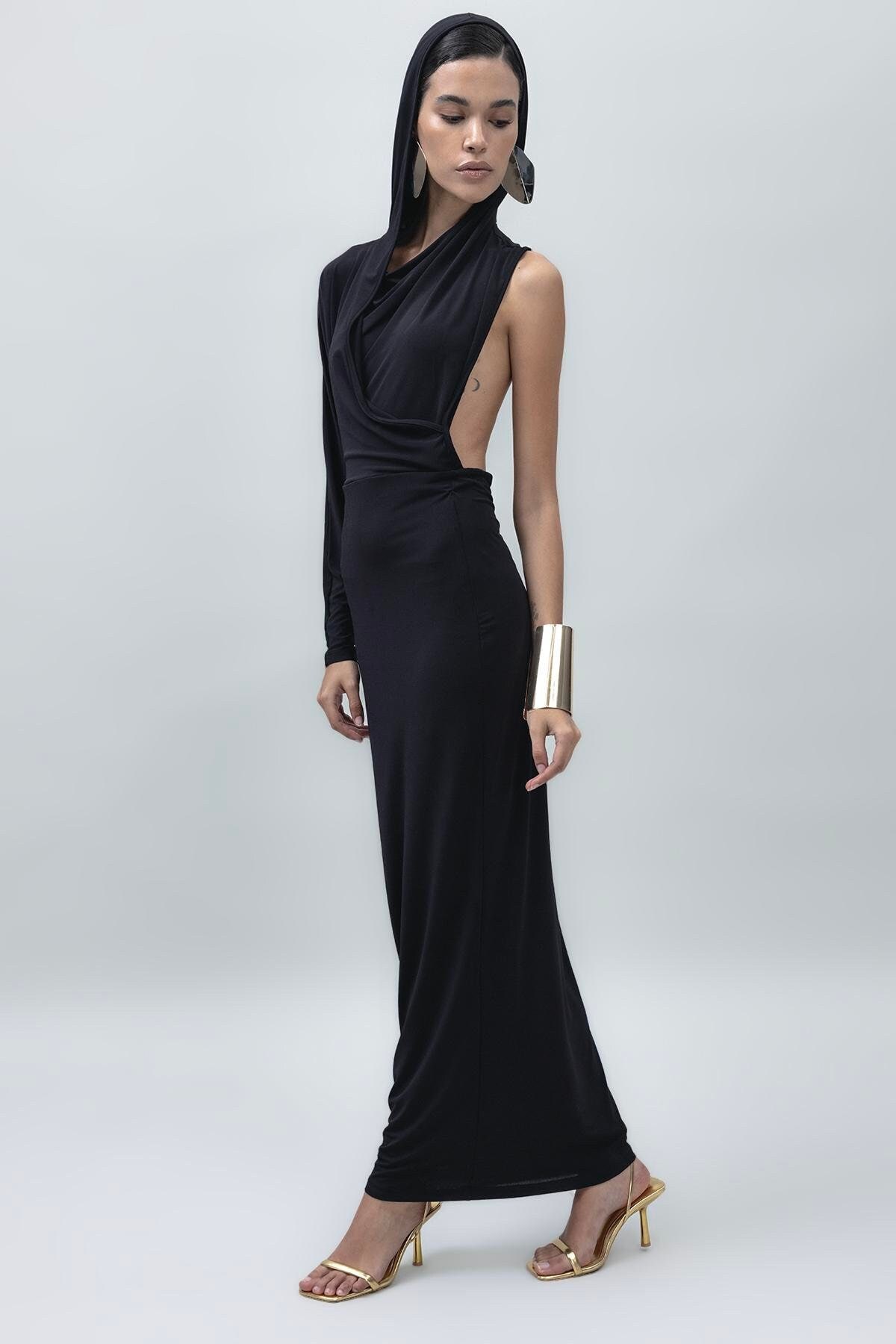 Hooded One Shoulder Dress, Maxi Rave Dress, Futuristic Festival Dress ...