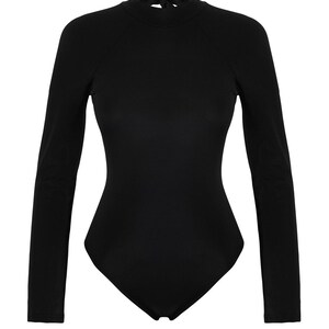 Backless Long Sleeve Surfer Swimsuit - Black Bathing Suit - Chic and ...