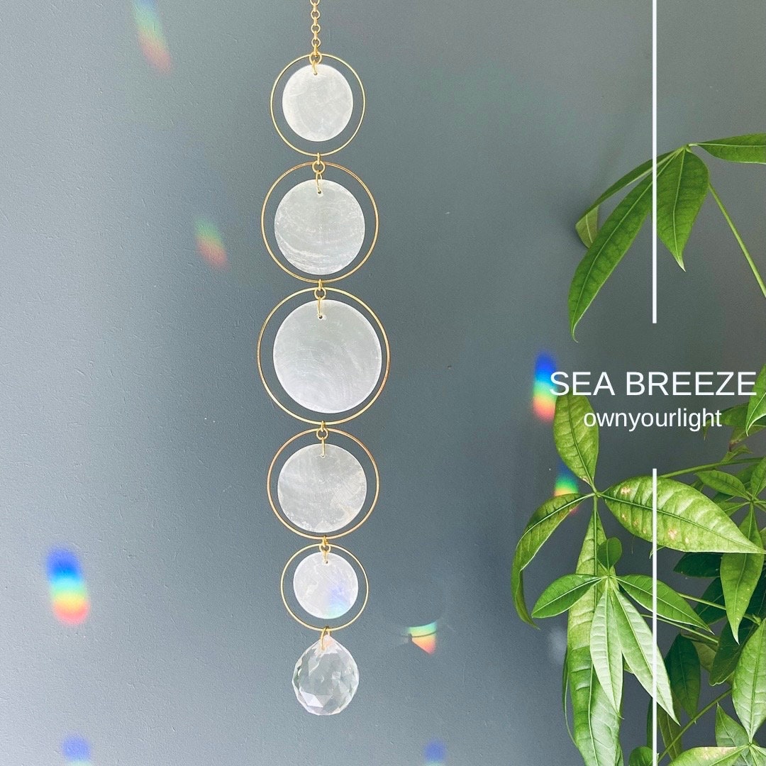 Natural Capiz Shell Suncatcher, Rainbow Maker, Crystal Window Hanging ...