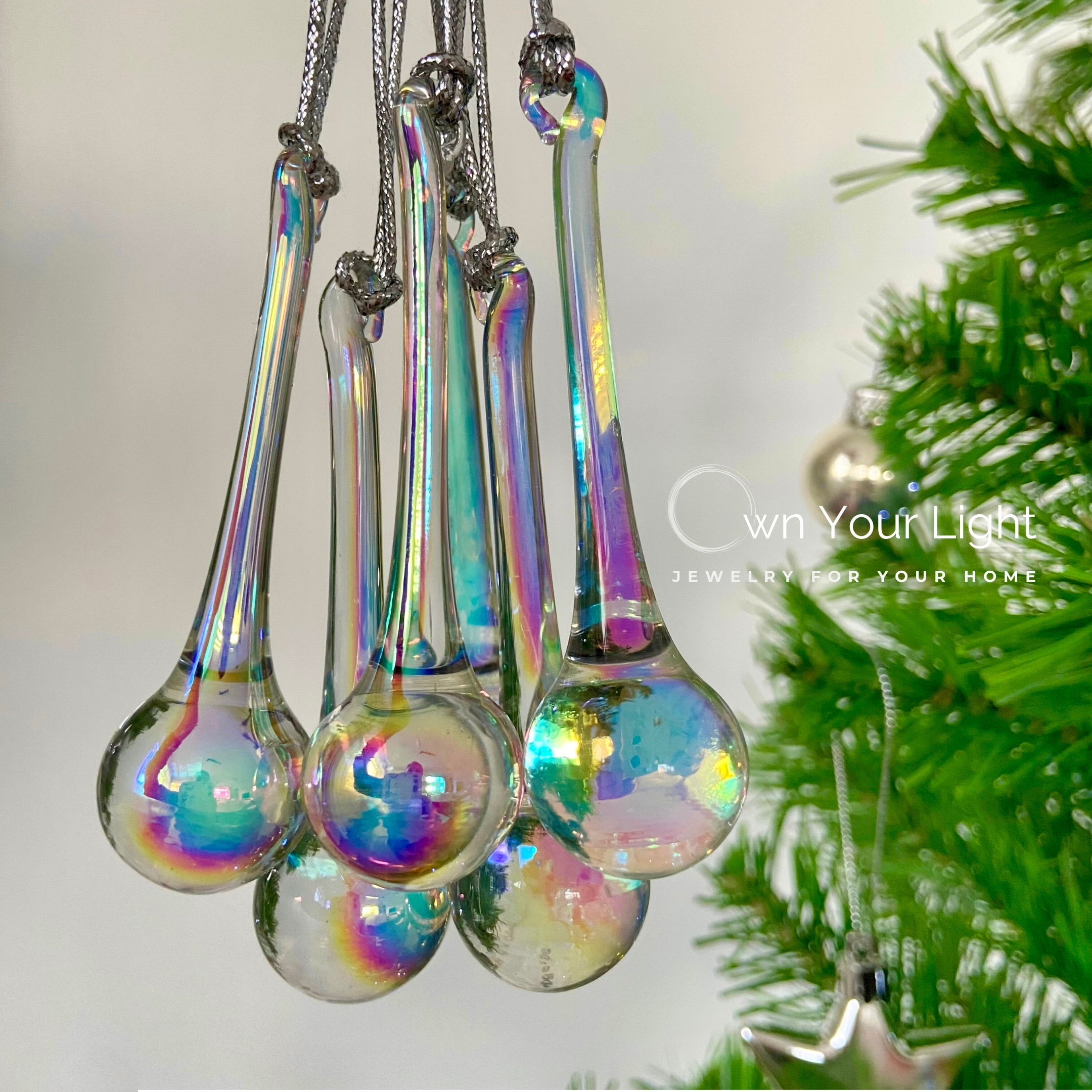 6 Pieces Iridescent Teardrop Glass Ornament, Chandelier Teardrop Glass ...