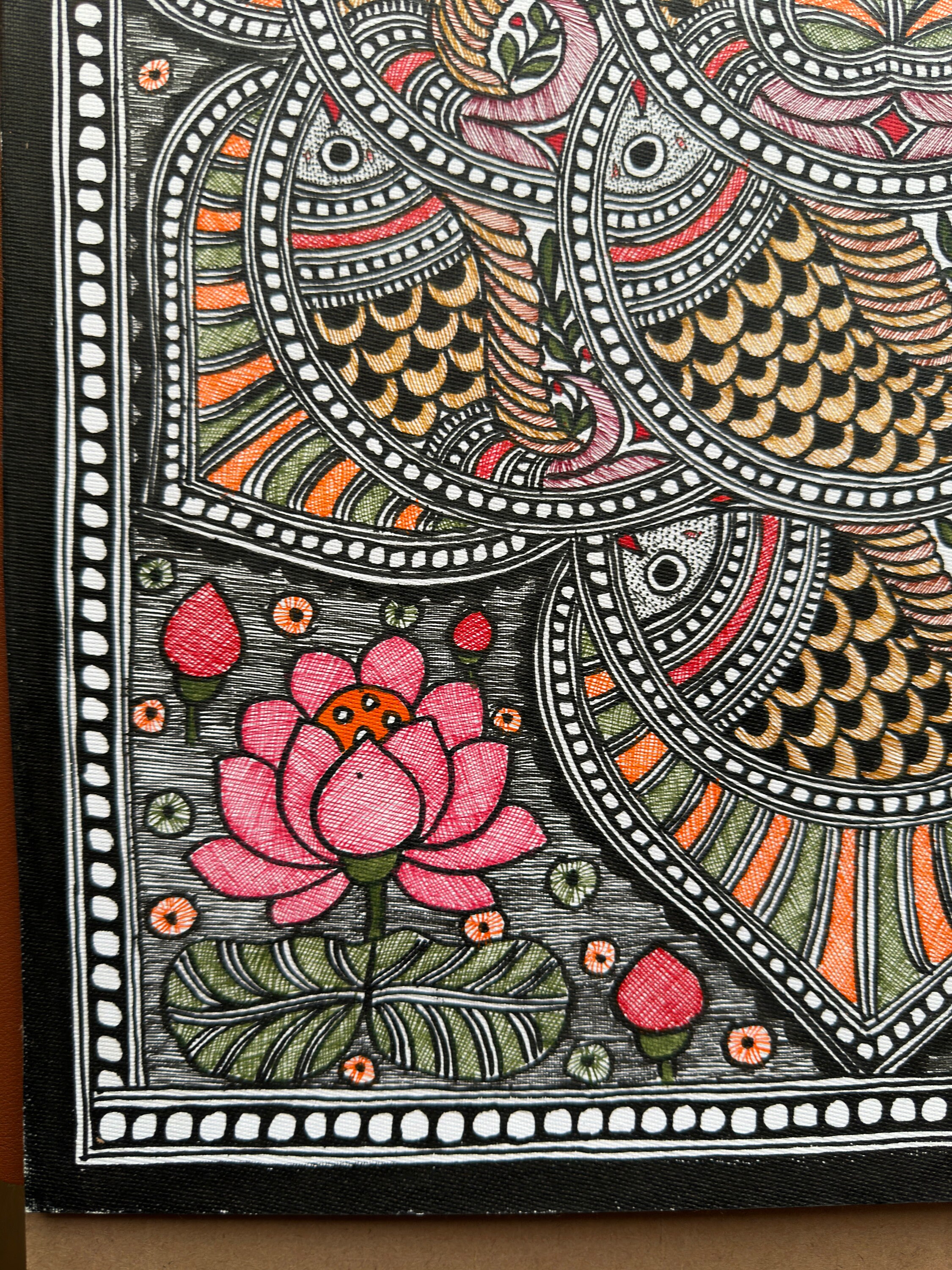Traditional Madhubani Indian Folk Art Painting of Fishes in Water Made ...