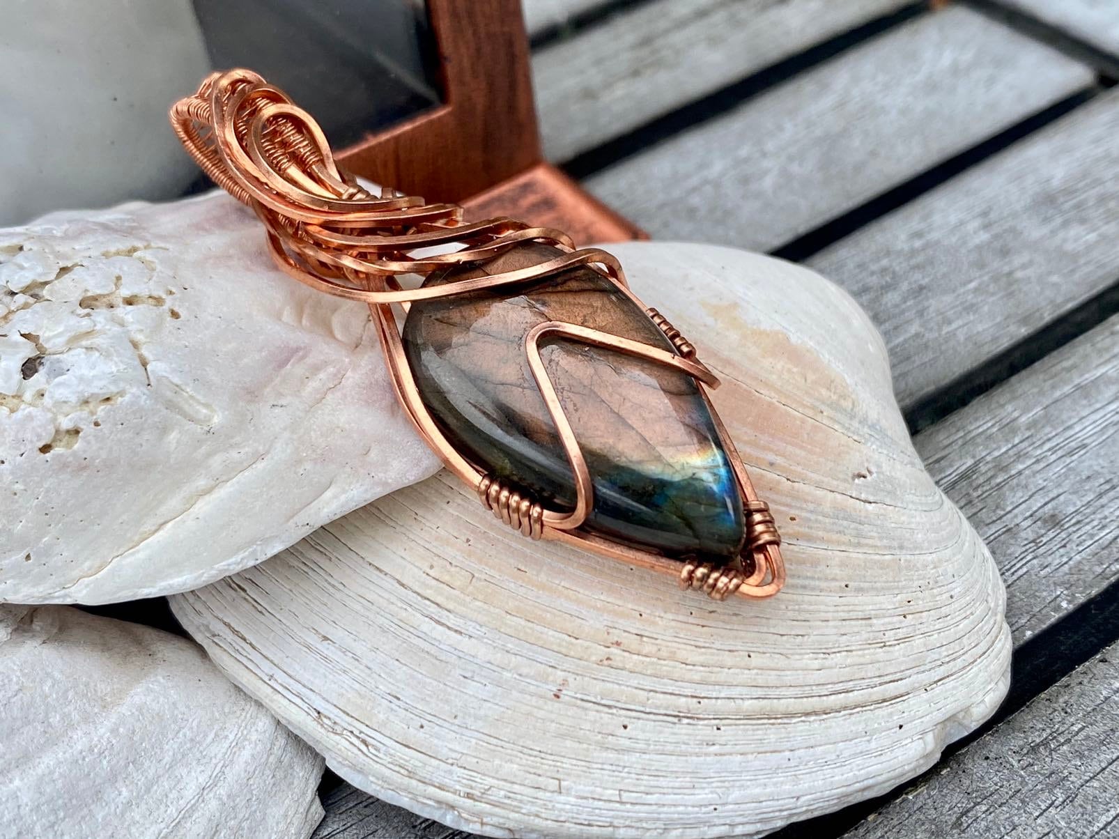 Handcrafted Copper Wire Wrapped Labradorite Stone Pendant - Unique and ...